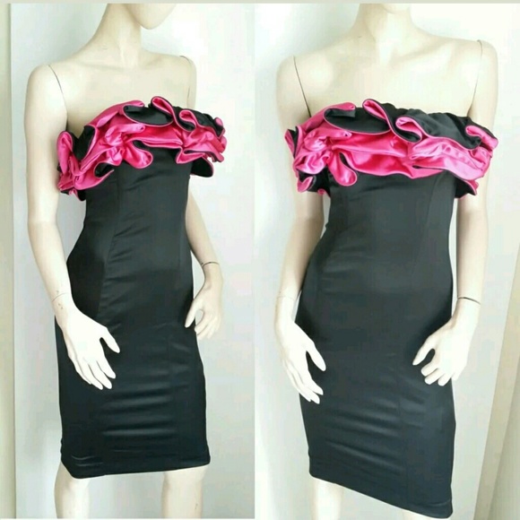 bebe | Dresses | Bebe Black Pink Satin Dress Xs 2 | Poshmark
